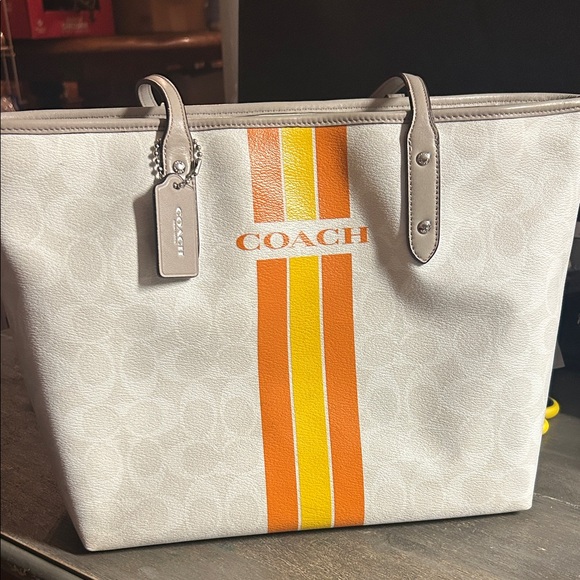 Coach | Bags | Coach City Zip Tote In The Signature Canvas With Orange ...